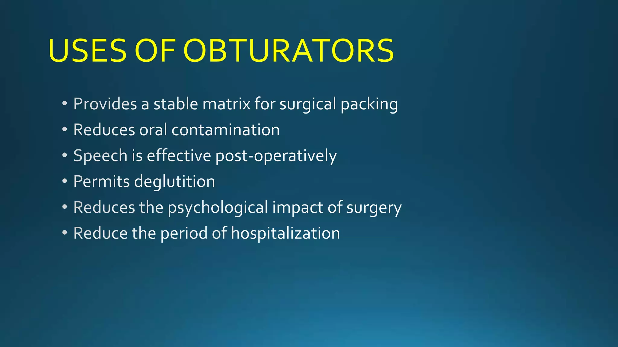 Obturator prosthesis for management of maxillary defects | PPTX