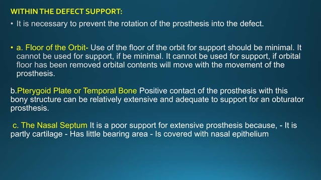 Obturator prosthesis for management of maxillary defects | PPTX