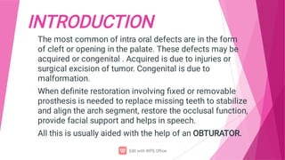 Obturator oral and maxillofacial prosthodontics | PDF