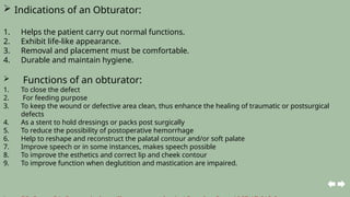 Obturators in Maxillofacial Prosthodontics | PPTX