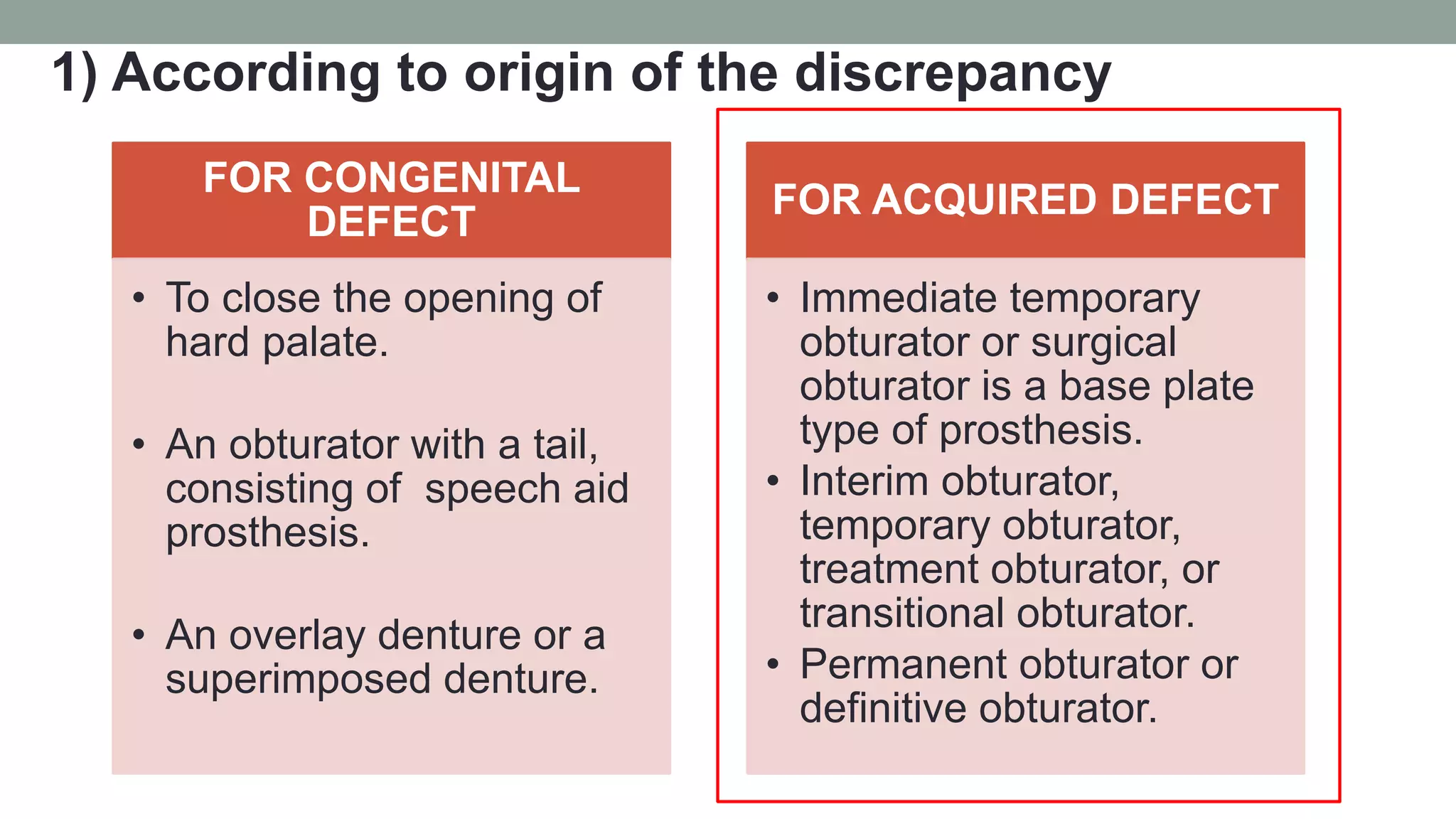 Obturators for acquired maxillary defects | PPTX