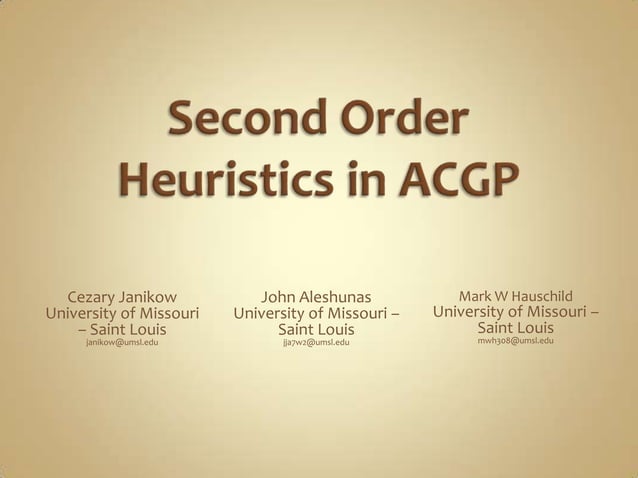 Second Order Heuristics in ACGP | PPT
