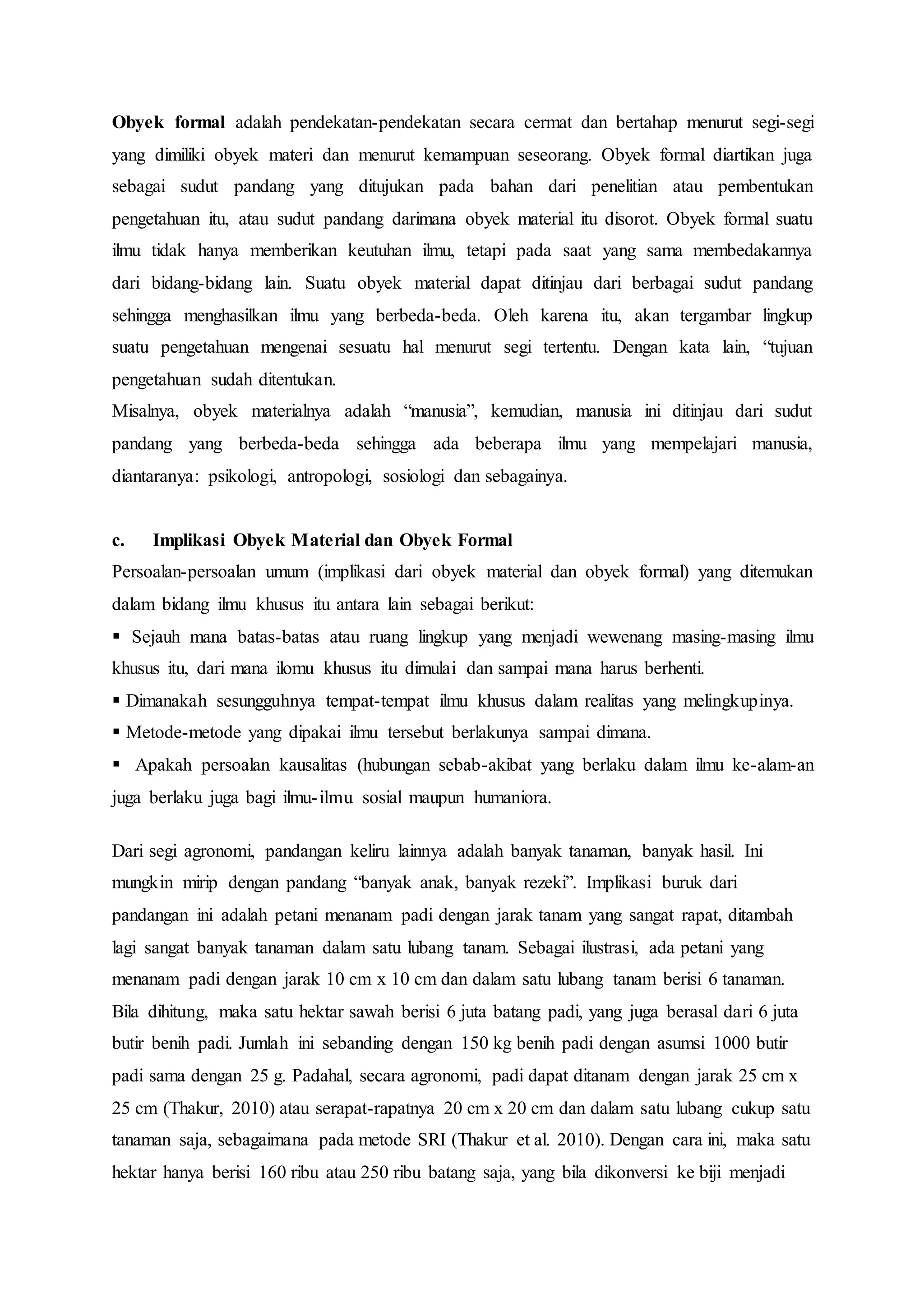 Obyek material dan obyek formal ilmu pengetahuan | DOCX