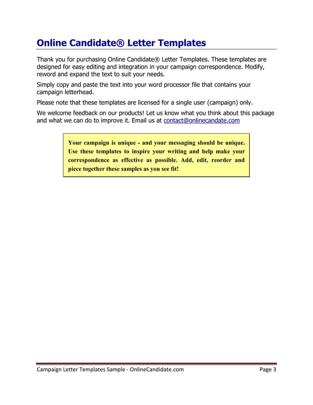 Political Campaign Letter Templates - Sample | PDF | Elections | Politics