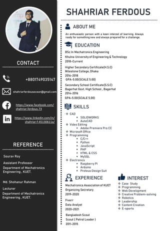 Shahriar Ferdous's Professional CV | PDF | Secondary Education | Education