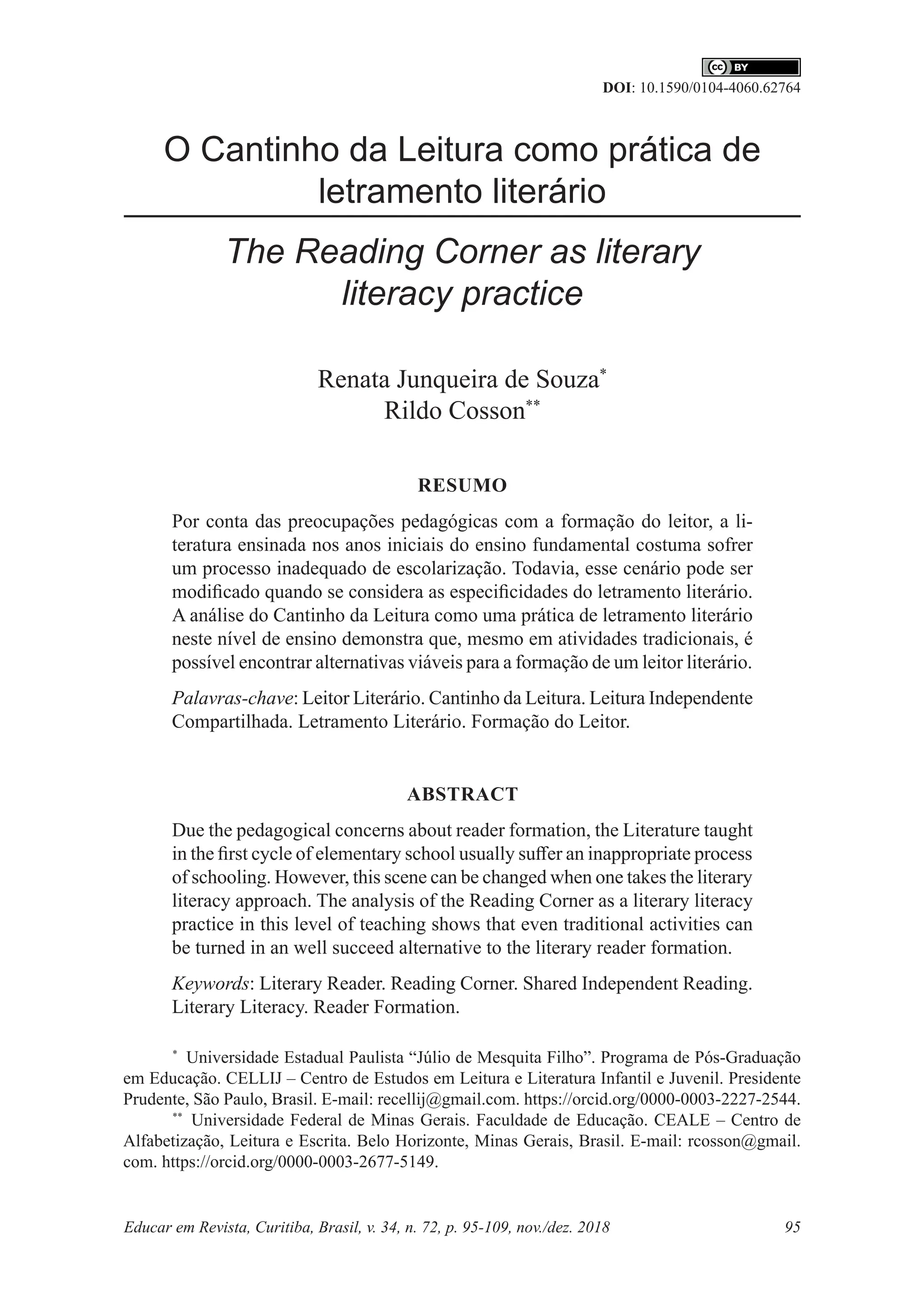 O cantinho da leitura.pdf escrita e prática de leitura | PDF