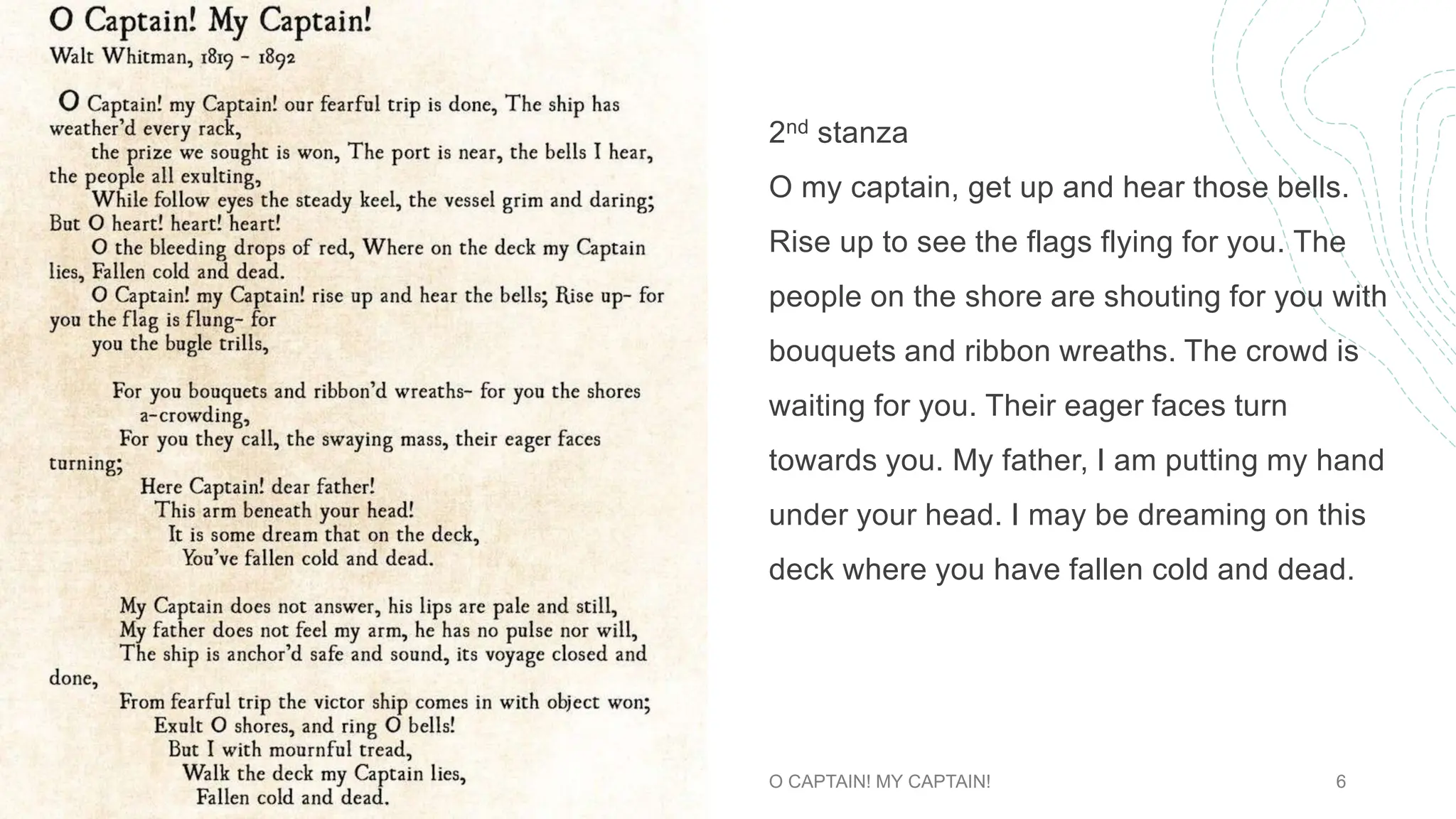 o captain my captain poem by Walt Whitman | PPTX
