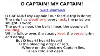 o captain my captain poem by Walt Whitman | PPTX