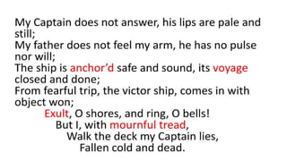 o captain my captain poem by Walt Whitman | PPTX