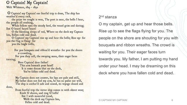 o captain my captain poem by Walt Whitman | PPTX
