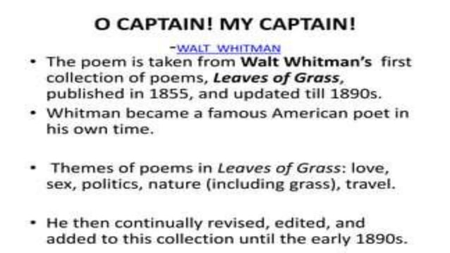 o captain my captain poem by Walt Whitman | PPTX