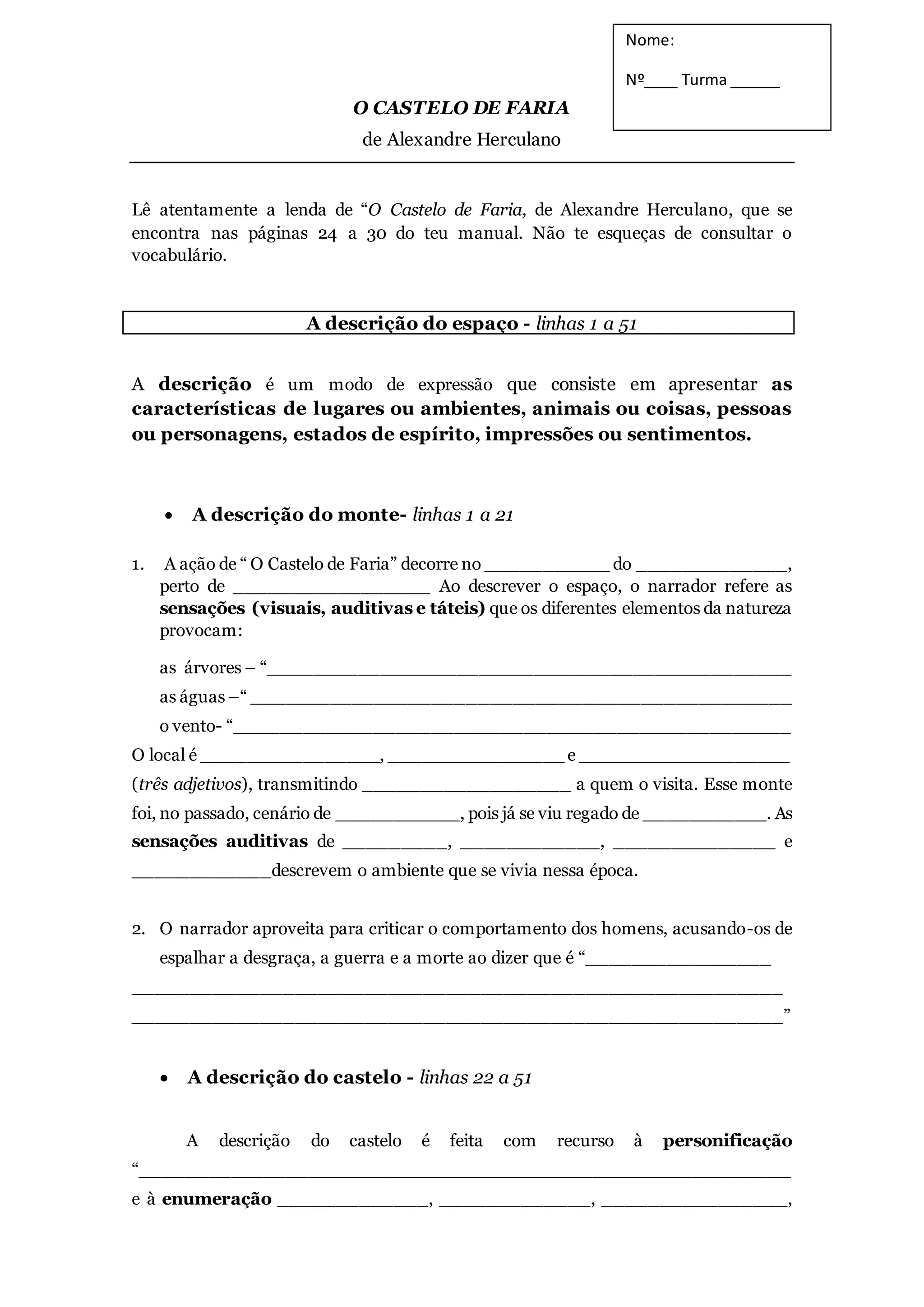 O castelo de faria | DOCX
