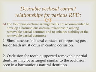 Occlusal relationship for removable partial denture | PPTX