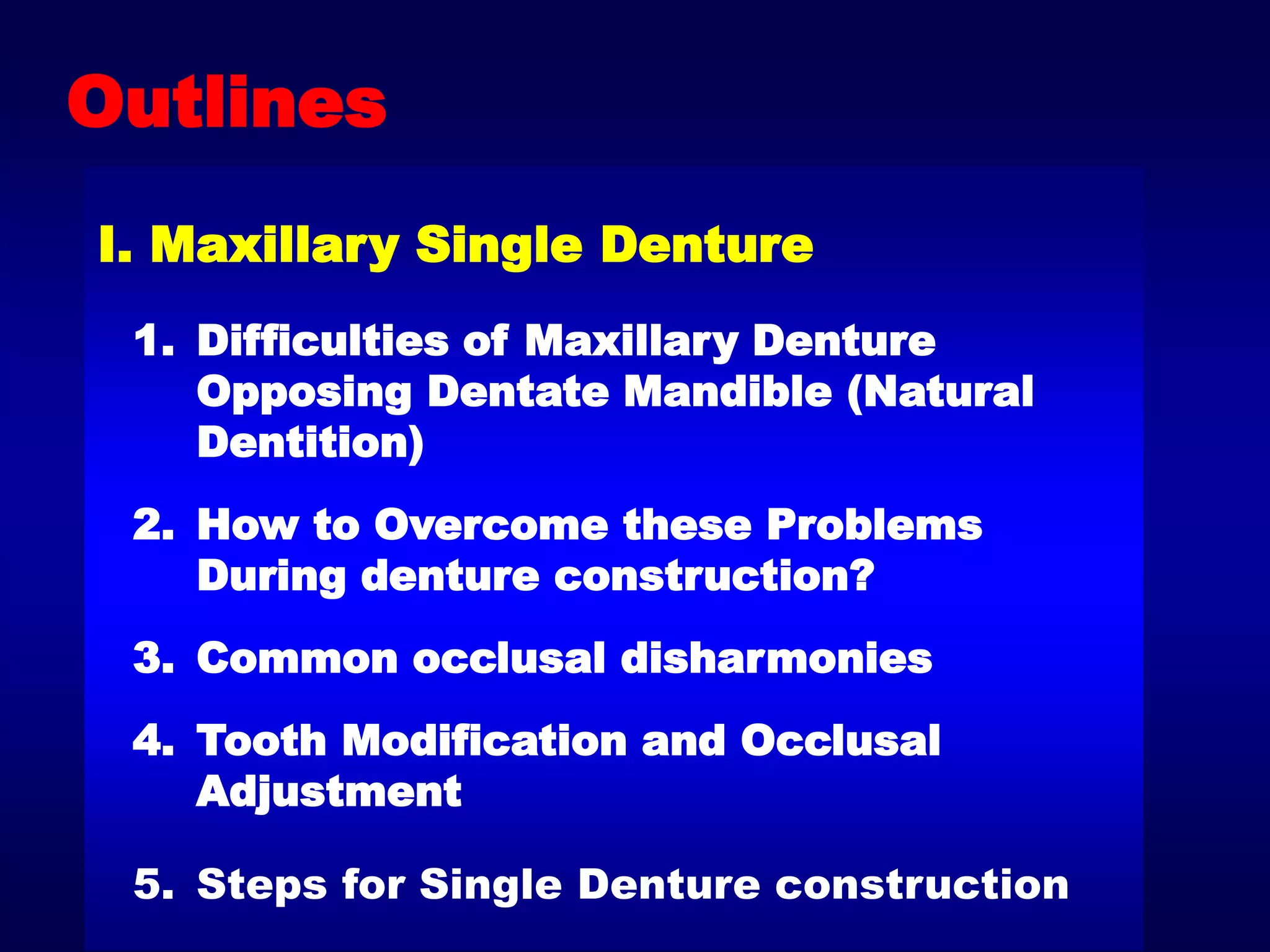 Occlusion of single denture (Management of Maxillary and Mandibular ...