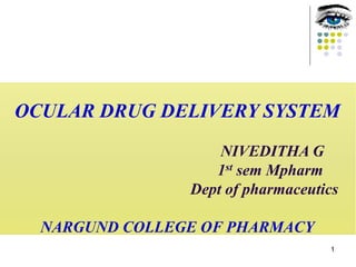 OCCULARDRUGDELIVERYSYSTEM Introduction Potential benefits ...
