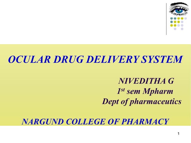 OCCULARDRUGDELIVERYSYSTEM Introduction Potential benefits ...