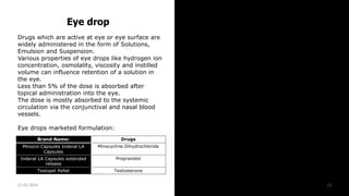 ocular drug delivery system (ODDS) barriers, rought of administration ...