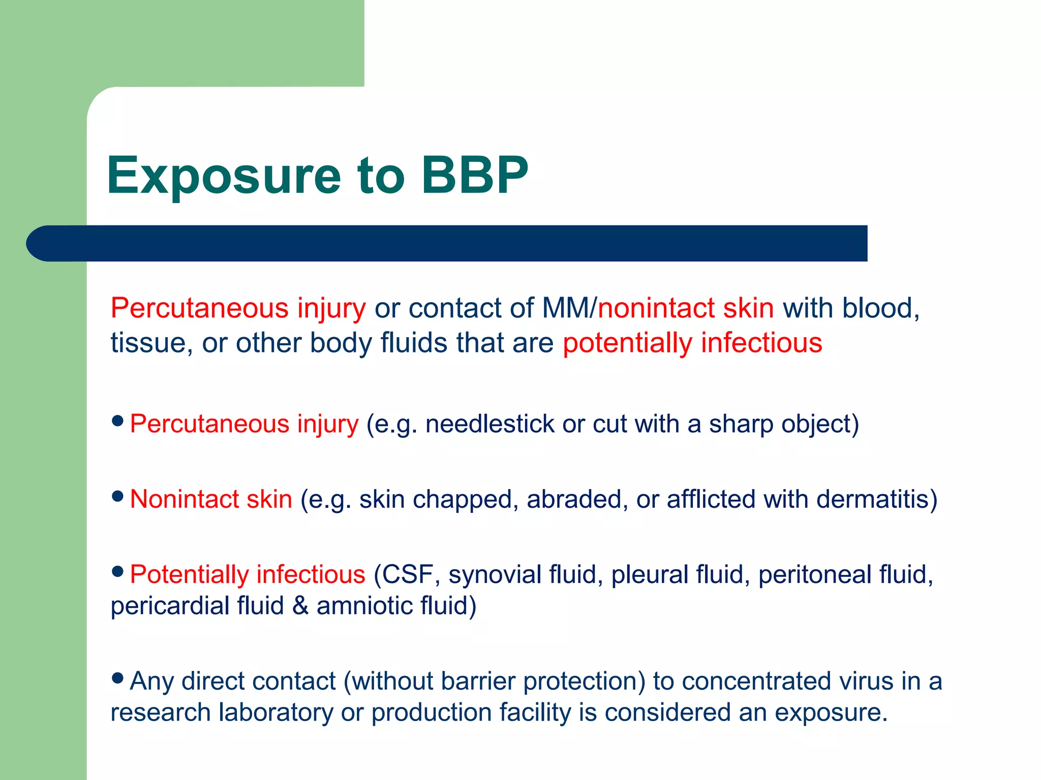 Occupational Exposure to Blood-Borne Pathogens | PPT