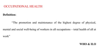 occupational health by a community health nurse | PPTX