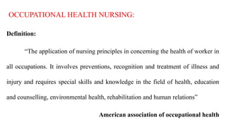 occupational health by a community health nurse | PPTX