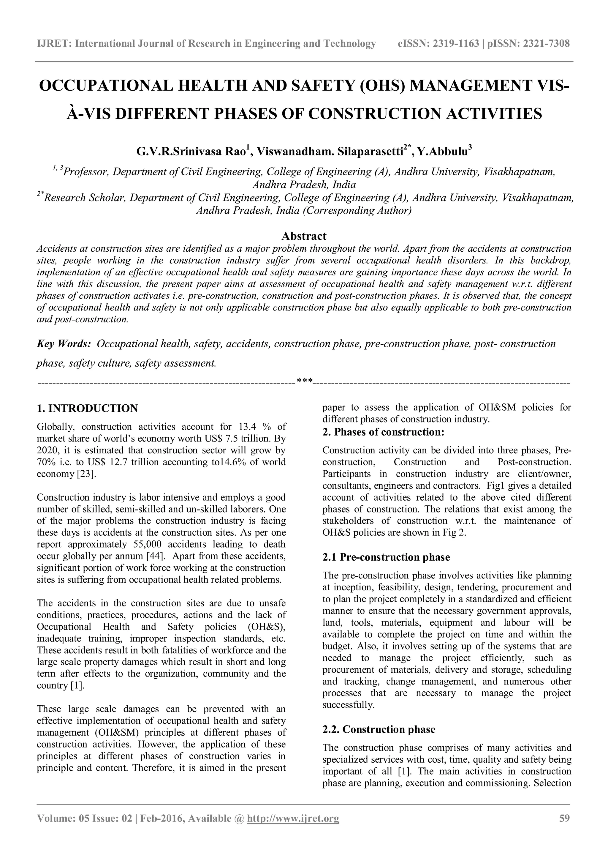 Occupational health and safety (ohs) management vis à-vis different ...