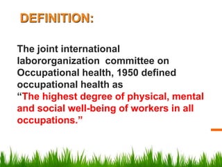 Occupational health ppt jinto | PPTX