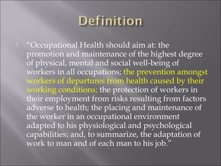 Occupational health program structure, benefit, background ...