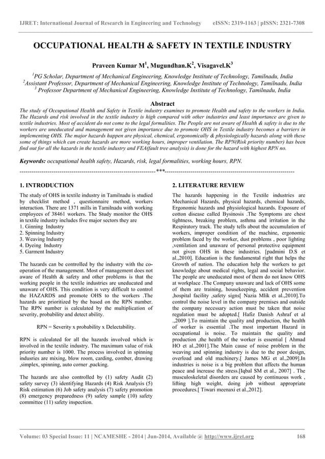 Occupational health & safety in textile industry | PDF