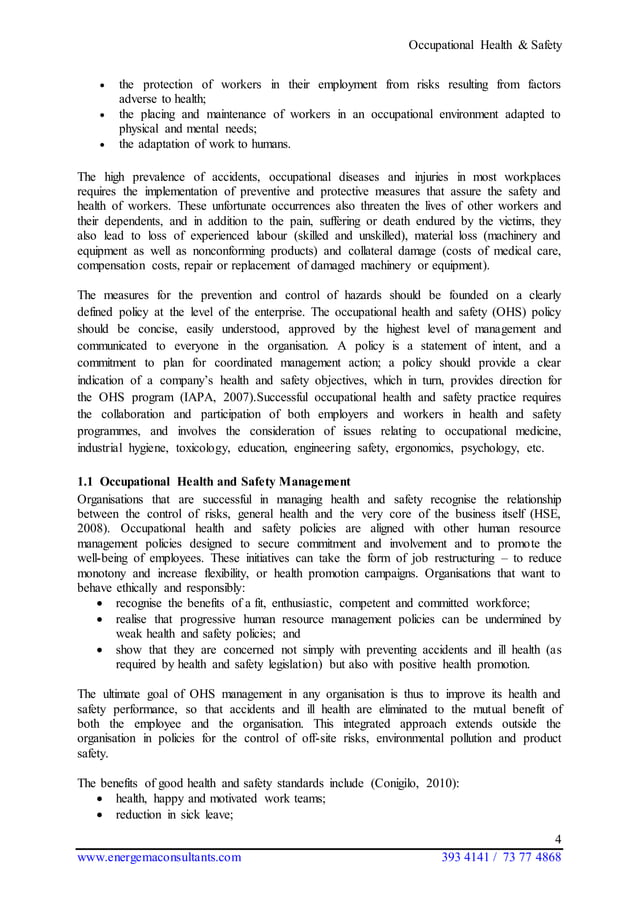 Occupational health & safety principles 31.01.14