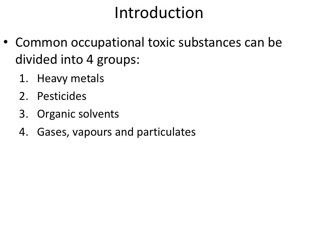 Occupational Poisonings And Toxicity