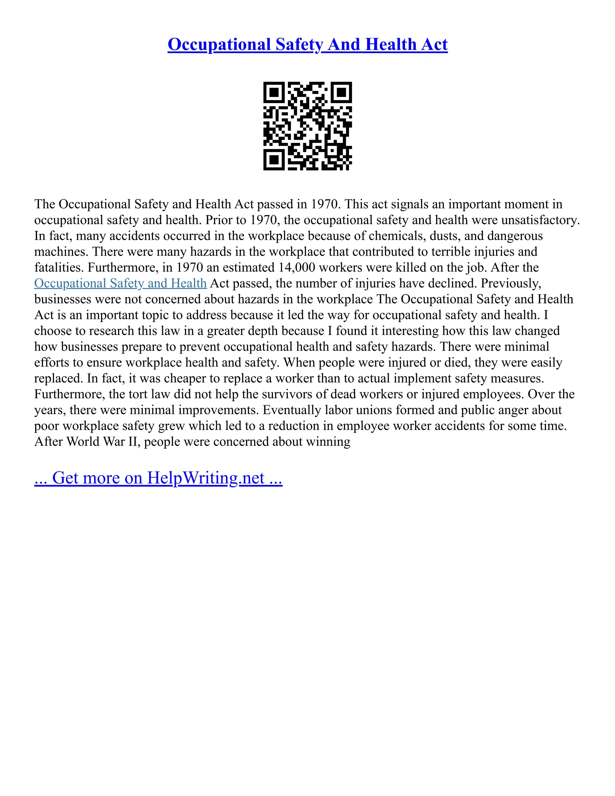 Occupational Safety And Health Act | PDF