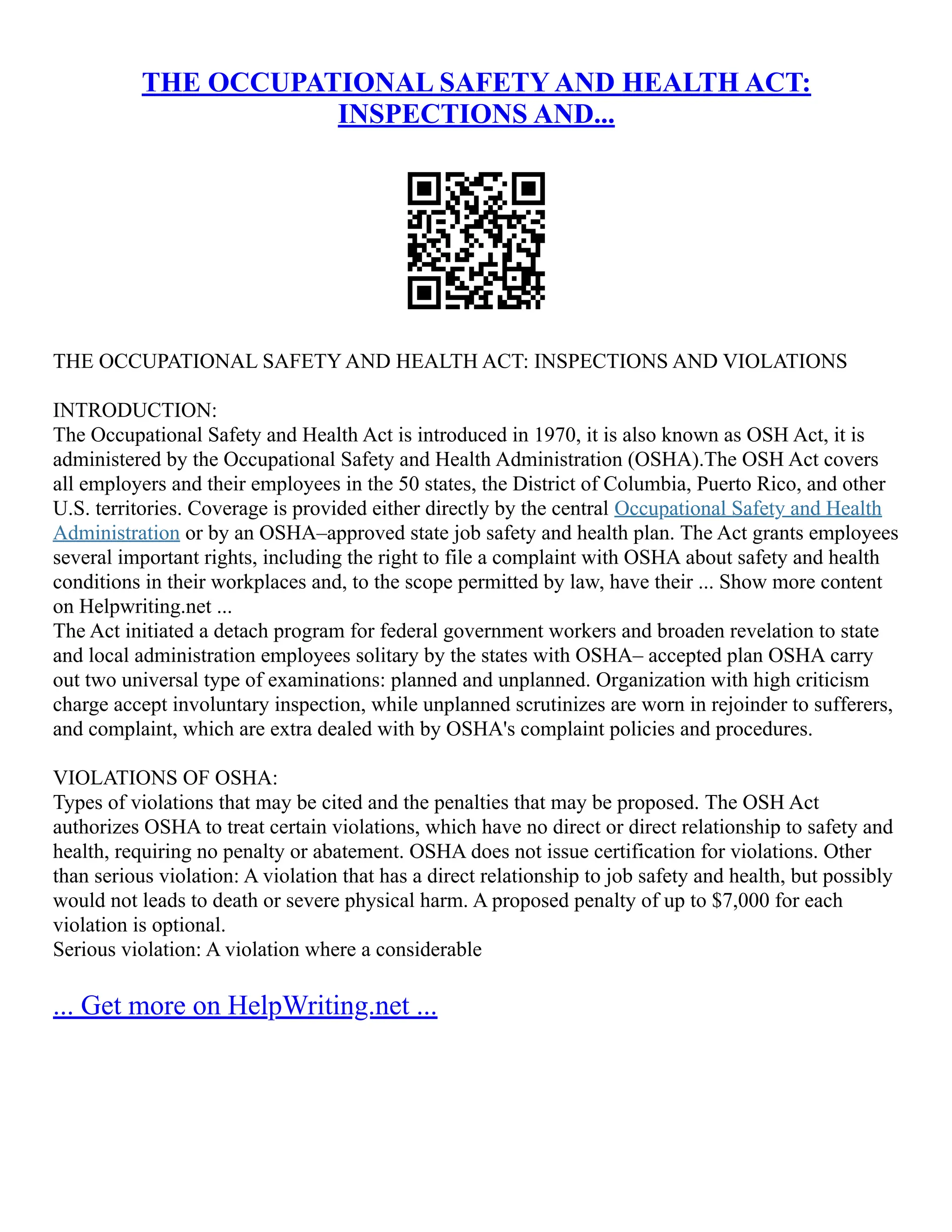 Occupational Safety And Health Act | PDF