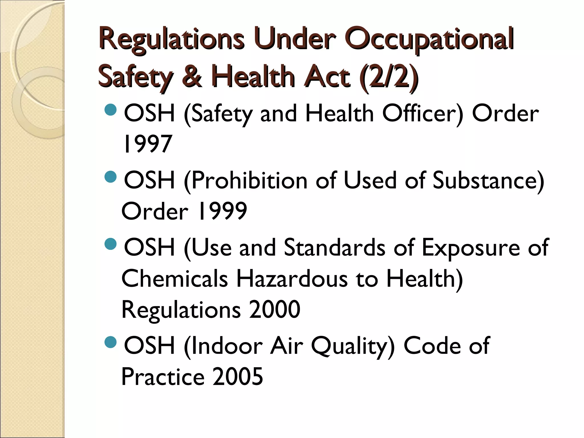 Occupational safety and health act 1994 (act 514) | PPT