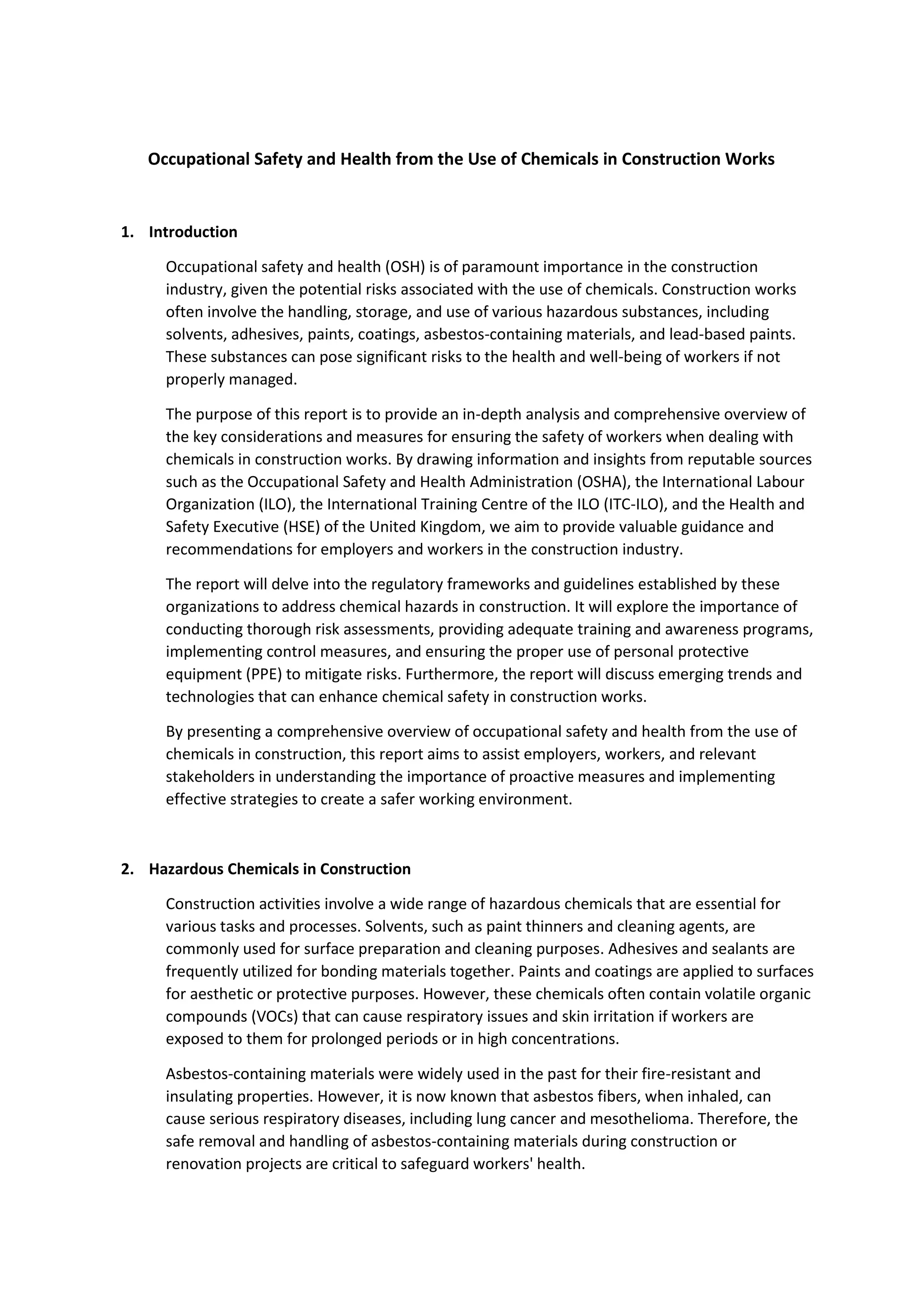 Occupational Safety and Health from the Use of Chemicals in ...