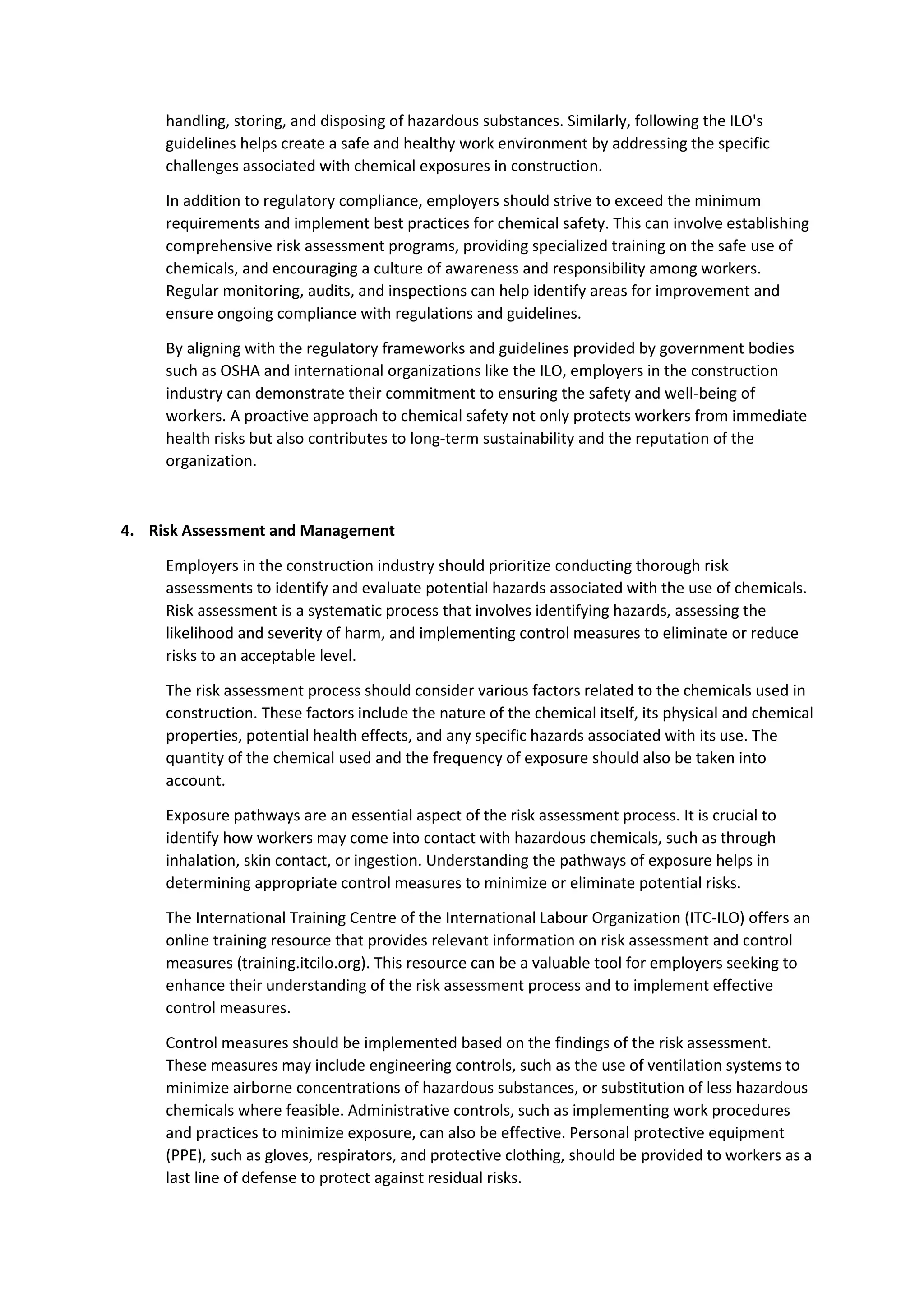 Occupational Safety and Health from the Use of Chemicals in ...