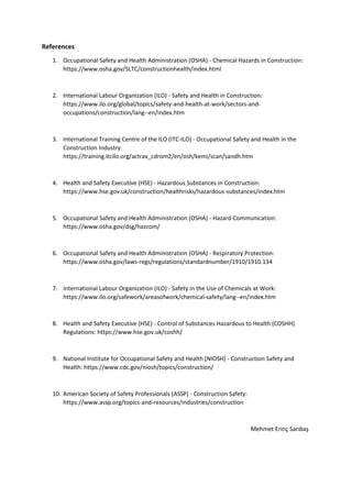 Occupational Safety and Health from the Use of Chemicals in ...
