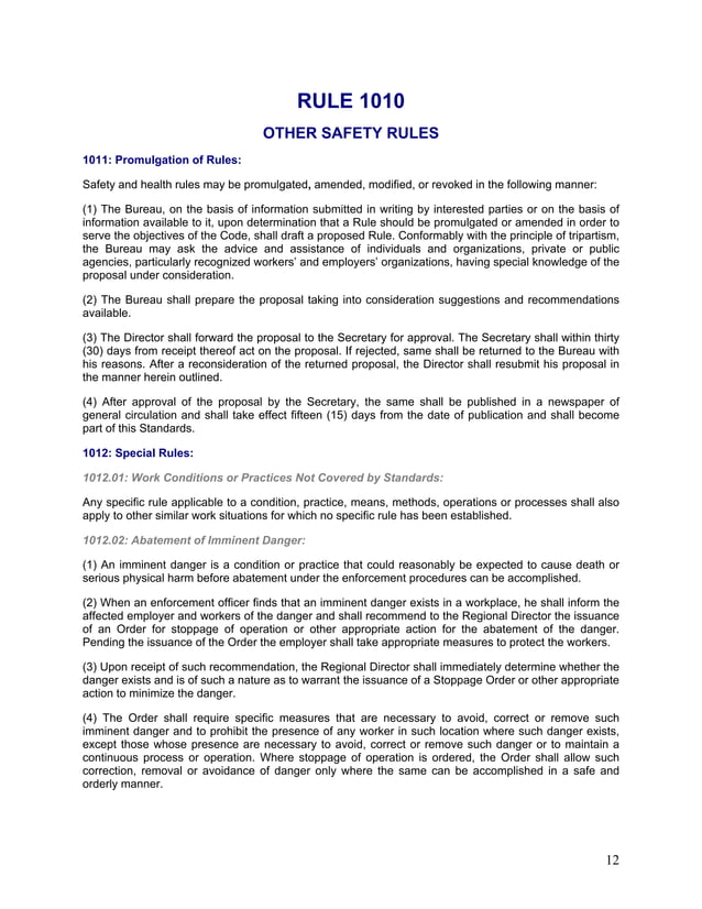 Occupational Safety and Health Standards. Department of Labor and ...