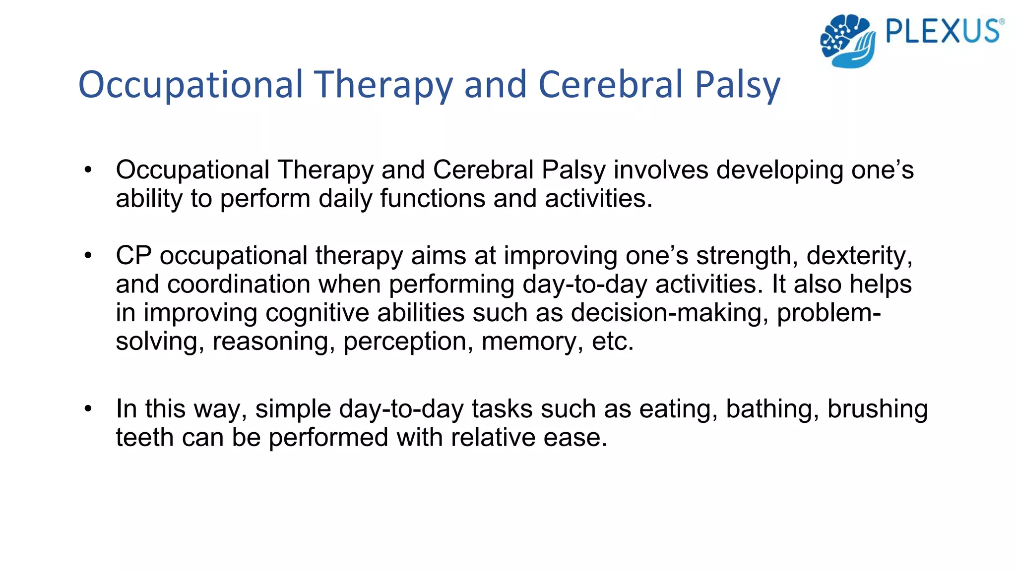 Occupational Therapy in Cerebral Palsy | PPTX