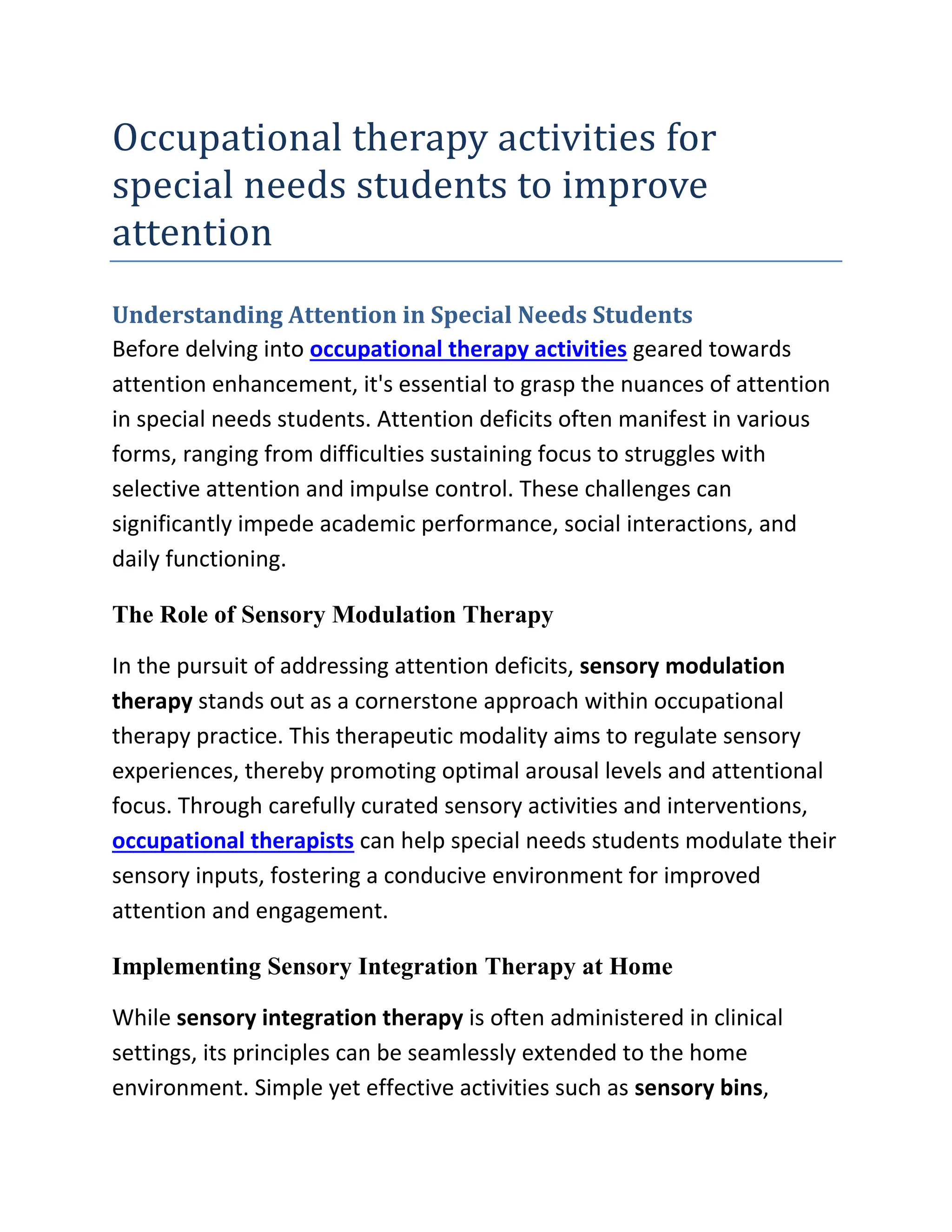 Occupational therapy activities for special needs students to improve ...