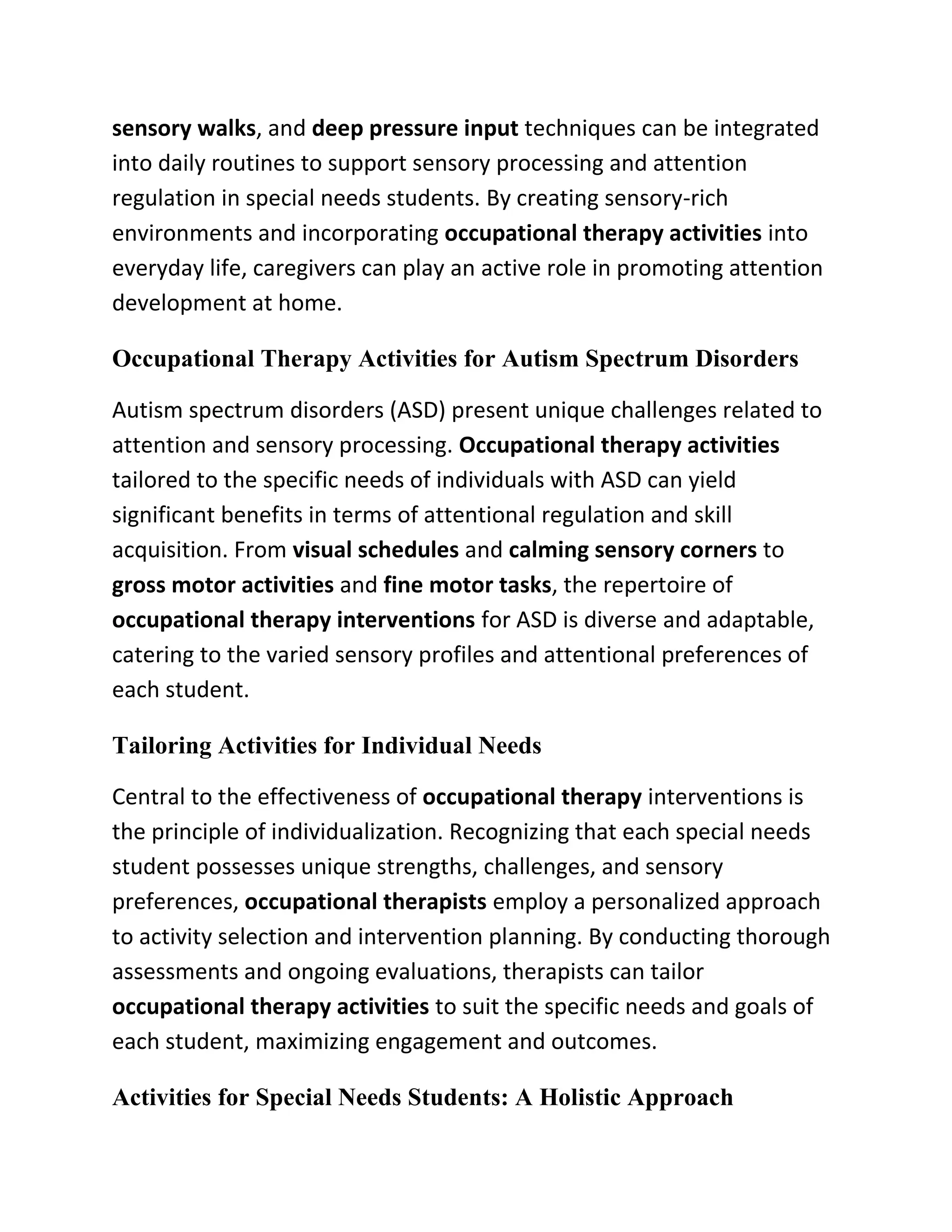Occupational therapy activities for special needs students to improve ...