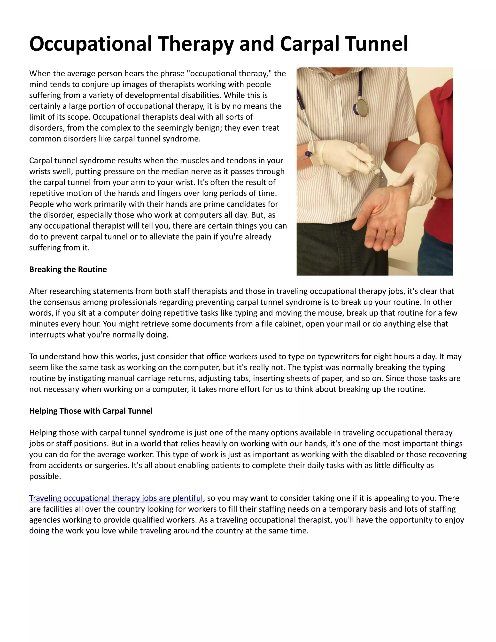 Occupational therapy and carpal tunnel | PDF