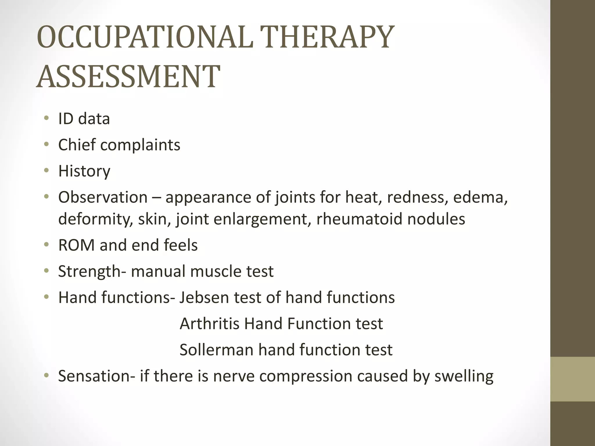 Occupational therapy in rheumatoid arthritis | PPTX