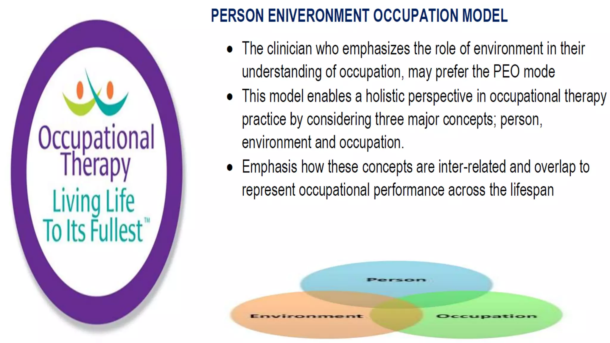 Occupational Therapy Model part 1 Compare and Contrast CMOP, PEO, PEOP ...