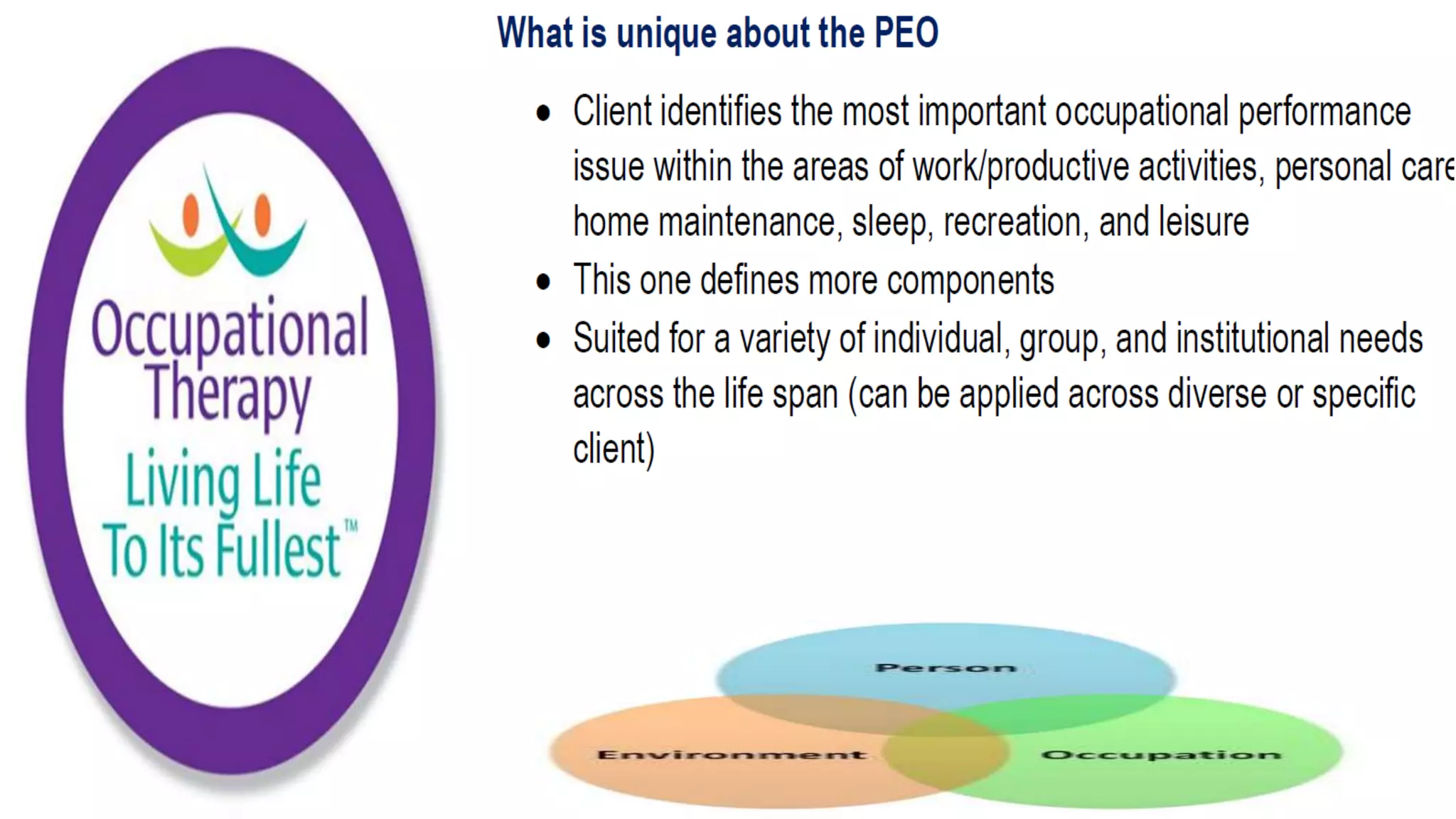 Occupational Therapy Model part 1 Compare and Contrast CMOP, PEO, PEOP ...