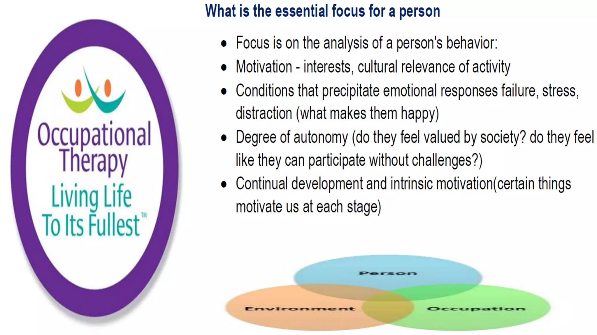 Occupational Therapy Model part 1 Compare and Contrast CMOP, PEO, PEOP ...