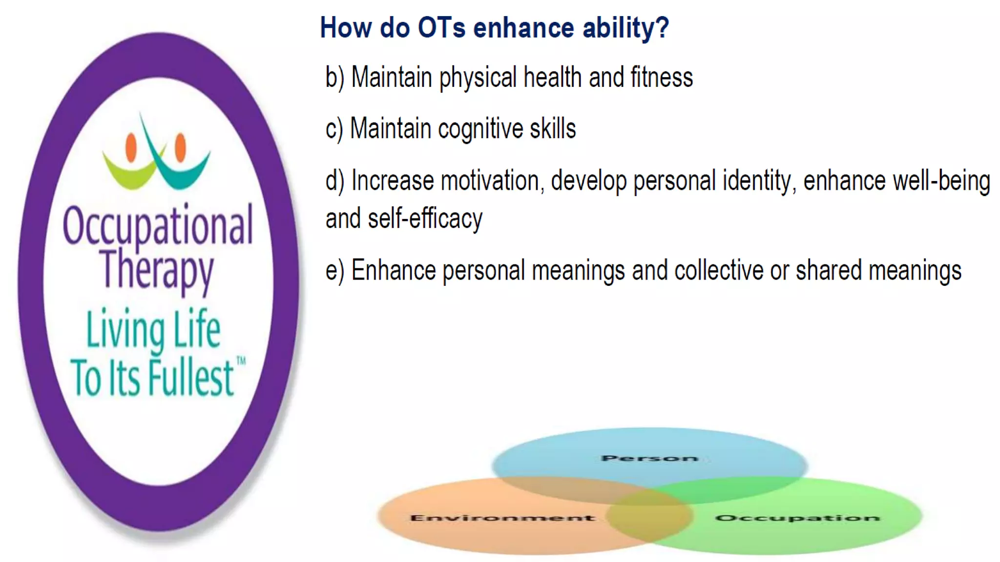 Occupational Therapy Model part 1 Compare and Contrast CMOP, PEO, PEOP ...