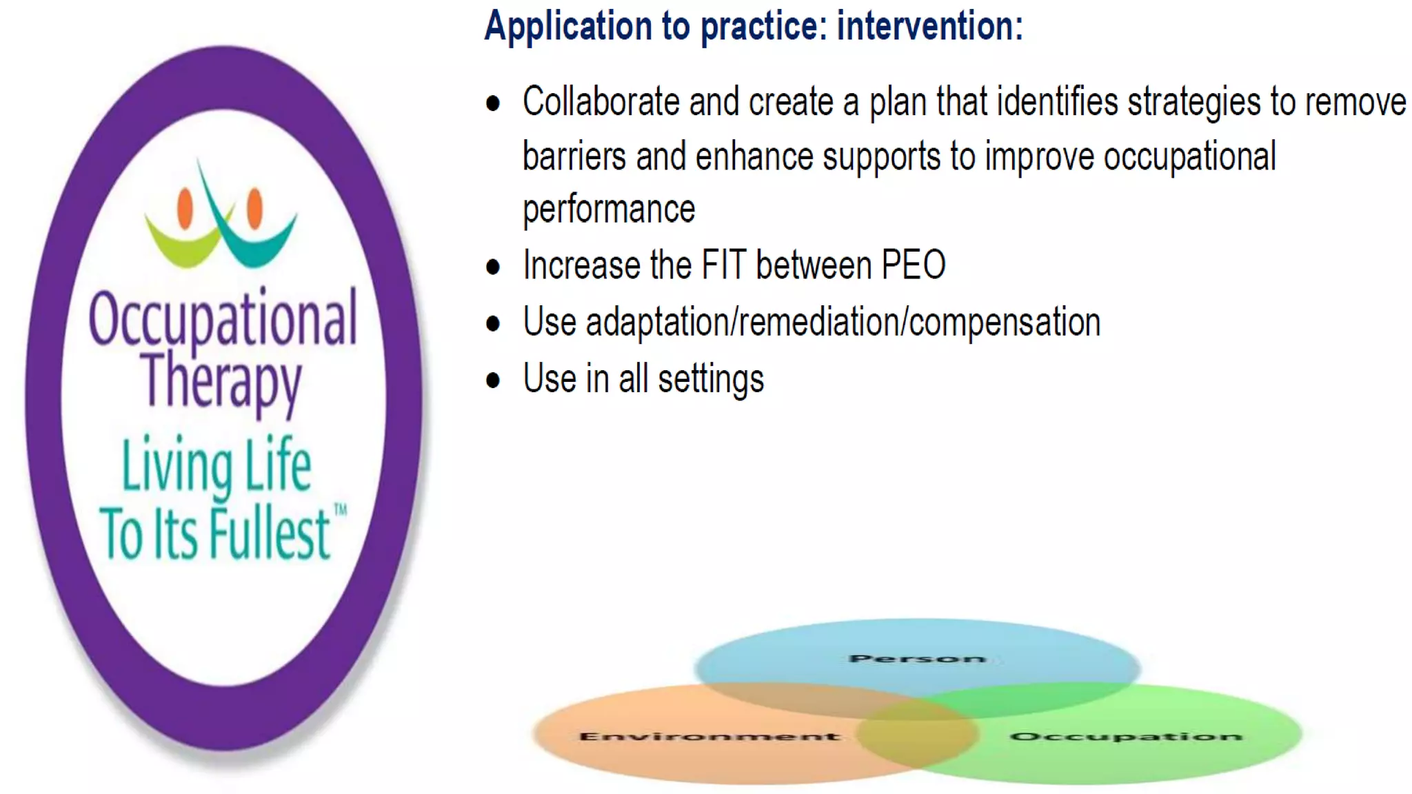 Occupational Therapy Model part 1 Compare and Contrast CMOP, PEO, PEOP ...