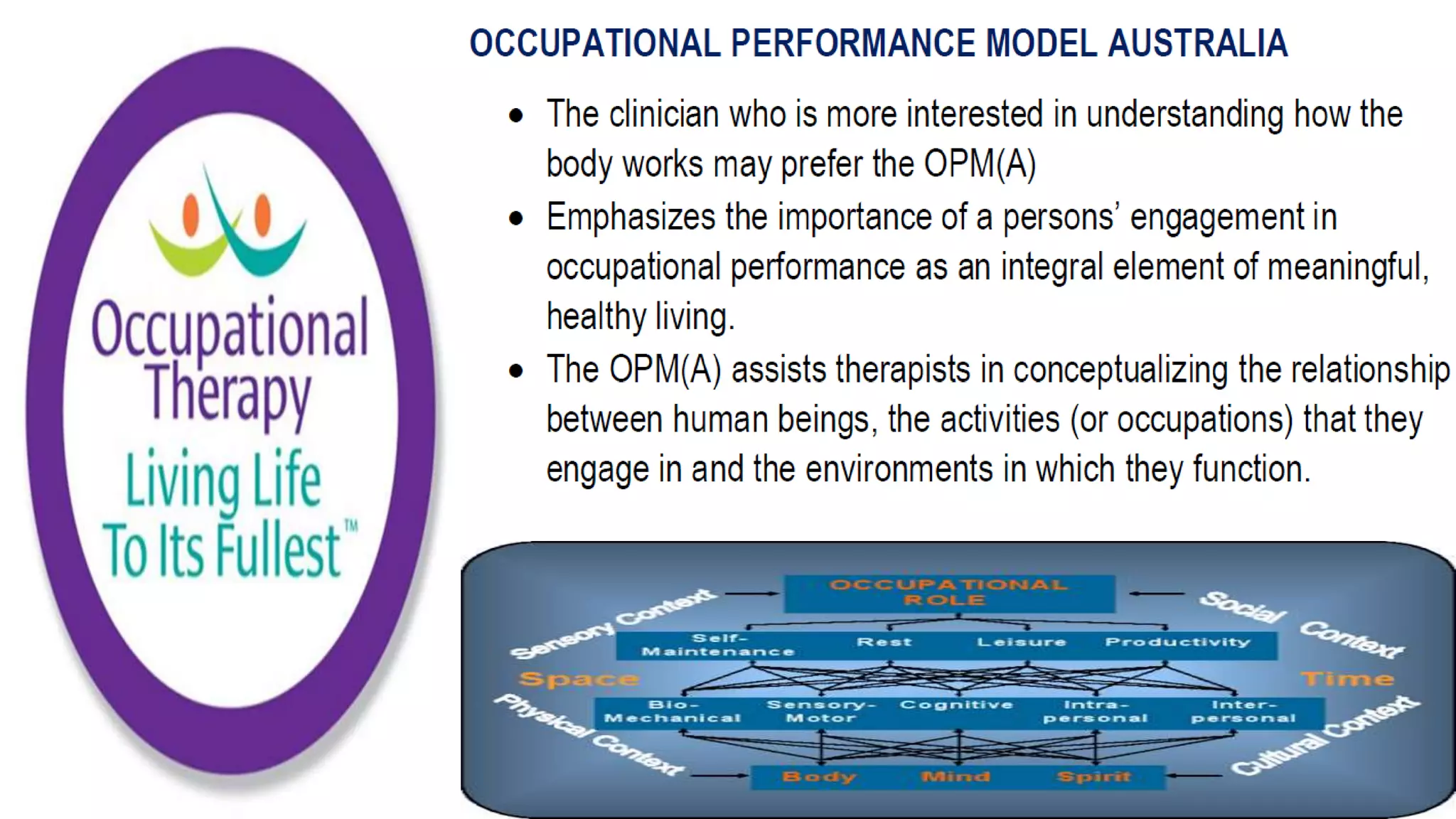 Occupational Therapy Model part 2 Compare and Contrast OPM(A),MOHO,KAWA ...