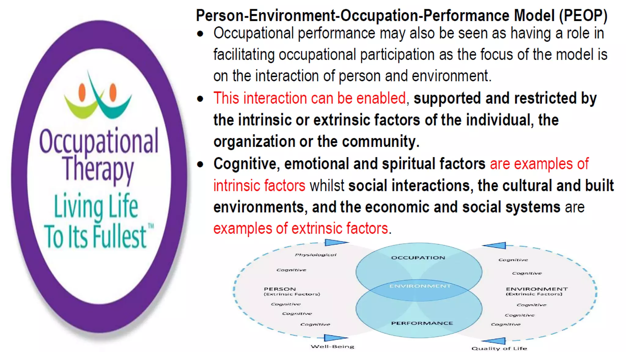 Occupational Therapy Model part 2 Compare and Contrast OPM(A),MOHO,KAWA ...