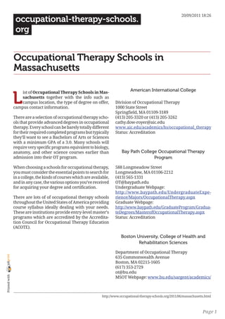 Occupational therapy schools in massachusetts | PDF